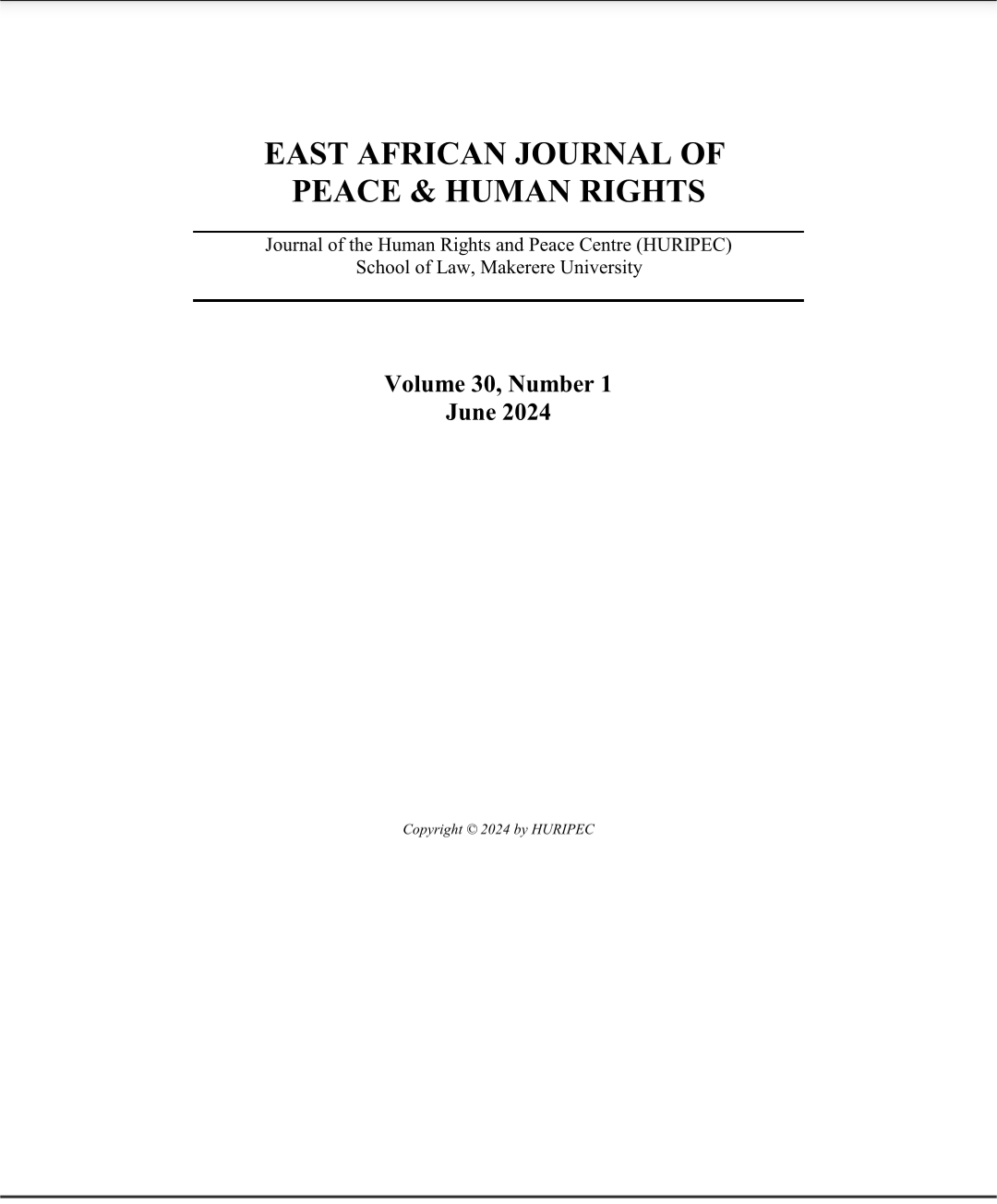 The East African Journal of Peace and Human Rights, Vol. 30 Number 1 ...