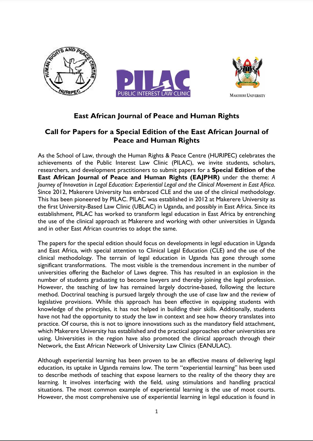 Call for Papers for a Special Edition of the East African Journal of ...